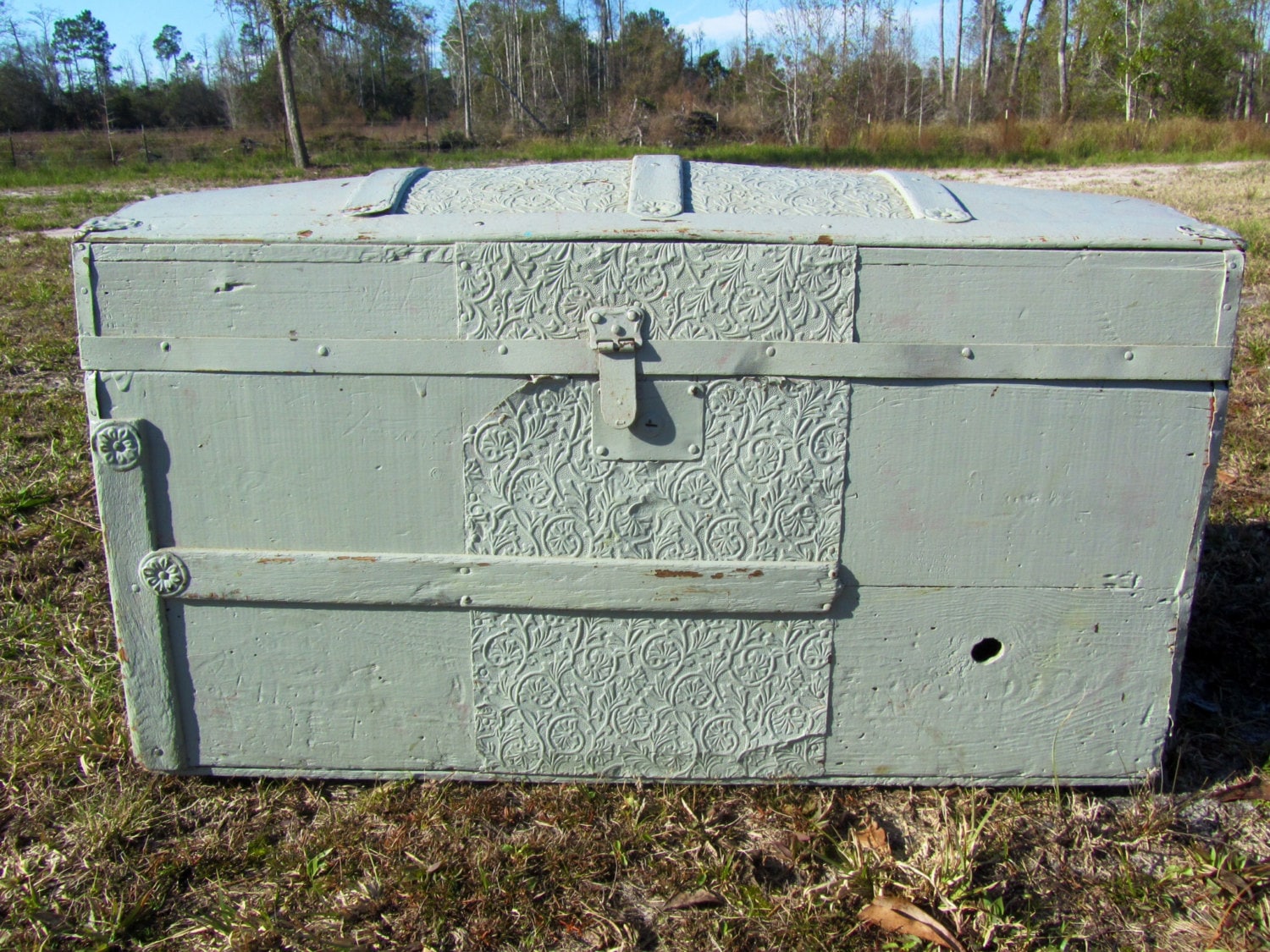 Vintage Trunk Antique Steamer Trunk Round Top Trunk Chest - Etsy