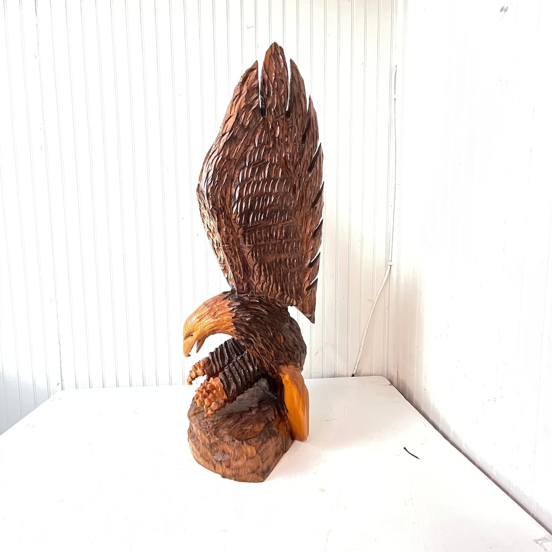 Large Carved Eagle Sculpture, Wood American Eagle, Hand Carved Bird ...