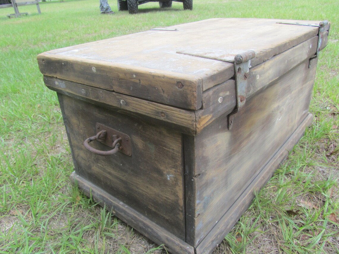 Antique Wood Trunk Shabby Chic Antique Wood Box Industrial | Etsy