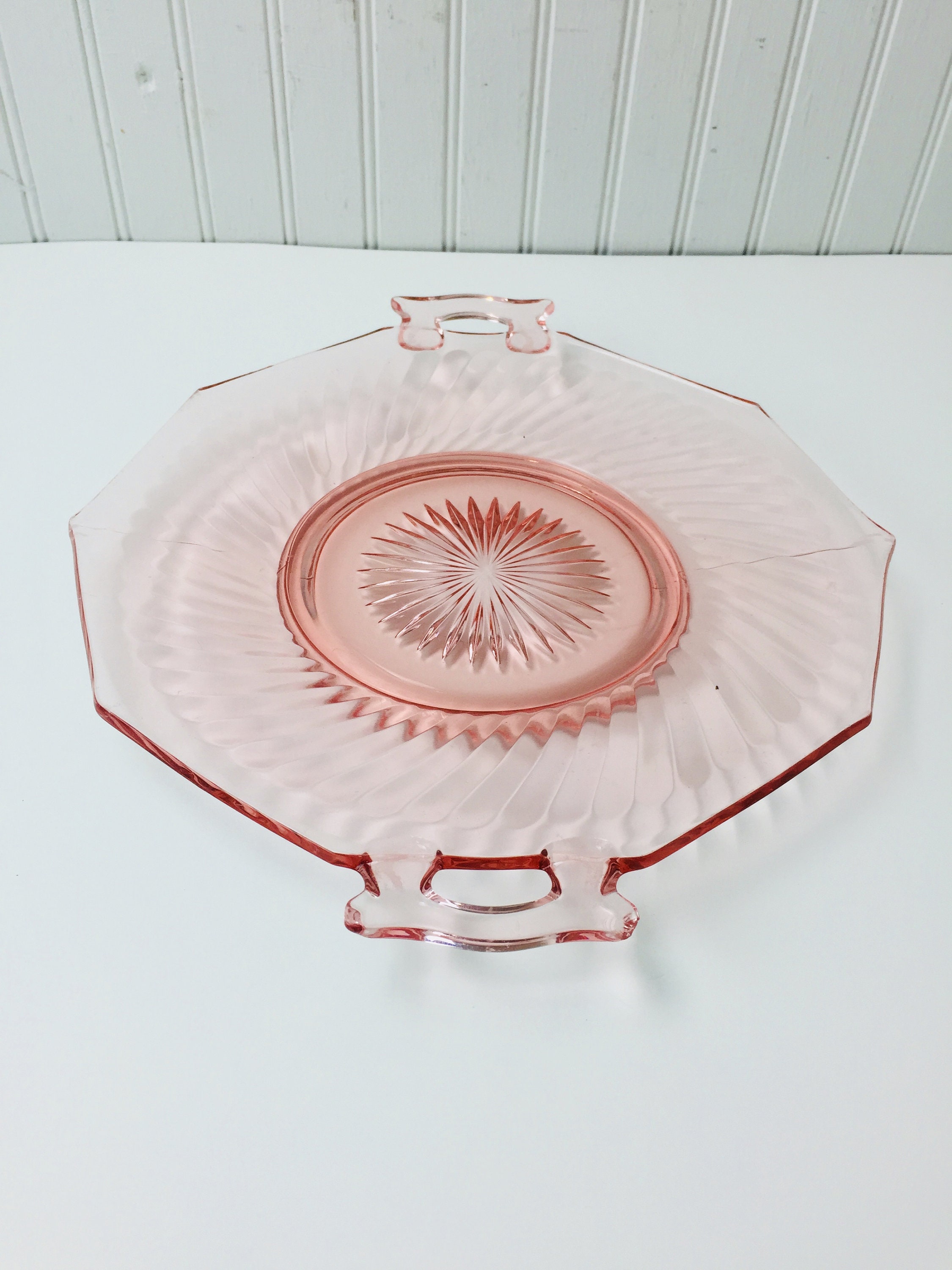 DEPRESSION GLASS TRAY, Pink Glass Plate, Platter, Pink Glass Tray, Cake ...