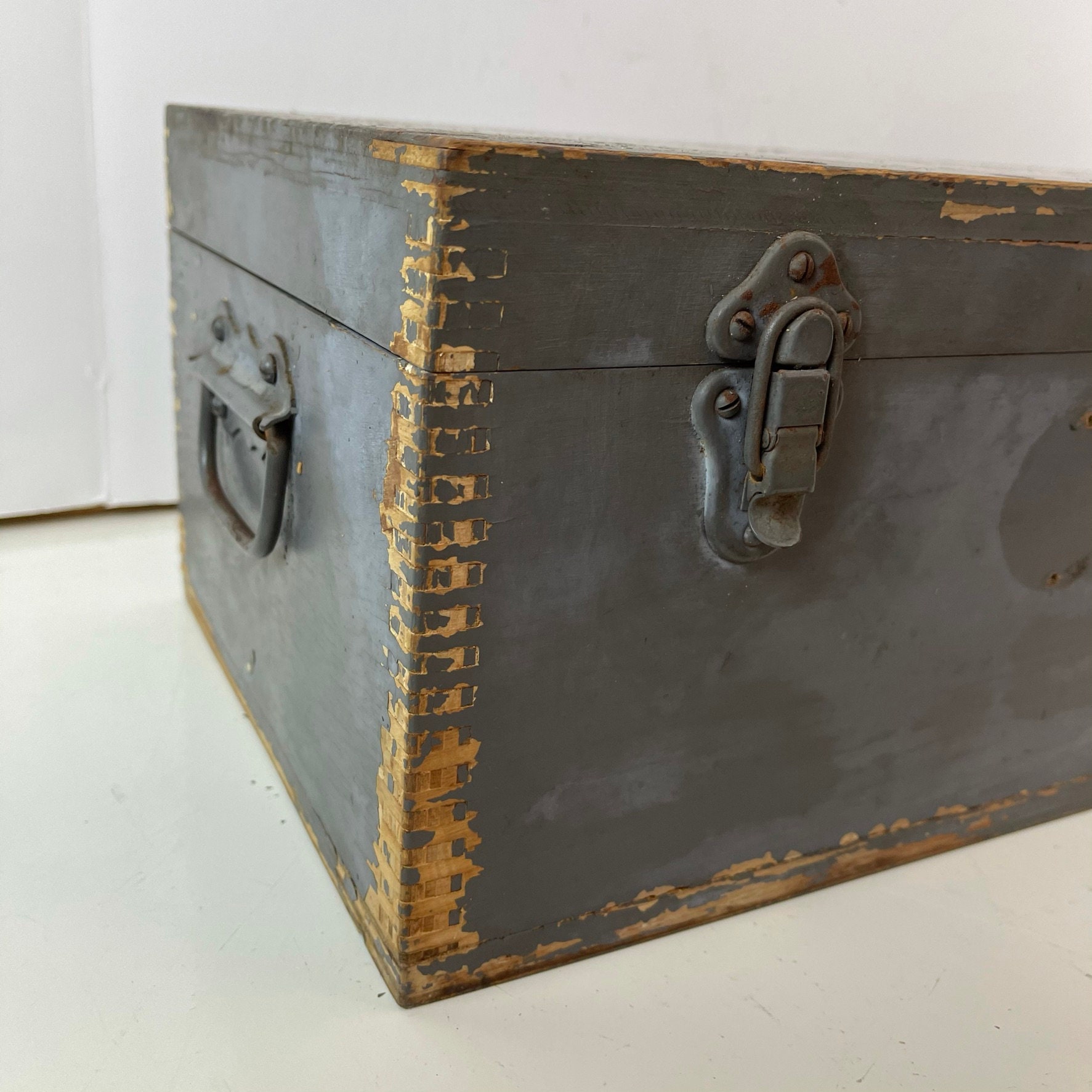Vintage Carpenters Box Gray Tool Box Finger Joint Corners | Etsy