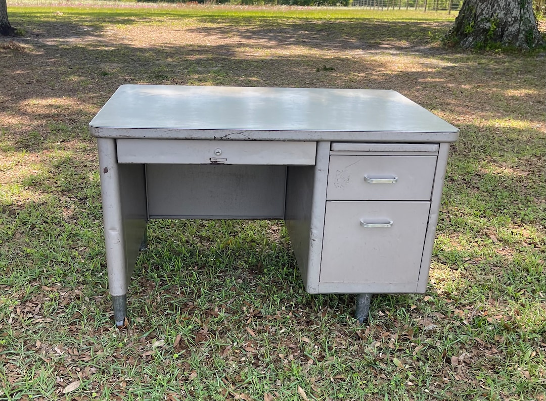 Mid Century Metal Desk, Office Desk, Steelcase Desk, Vintage Metal Desk, Office Furniture, Home ...