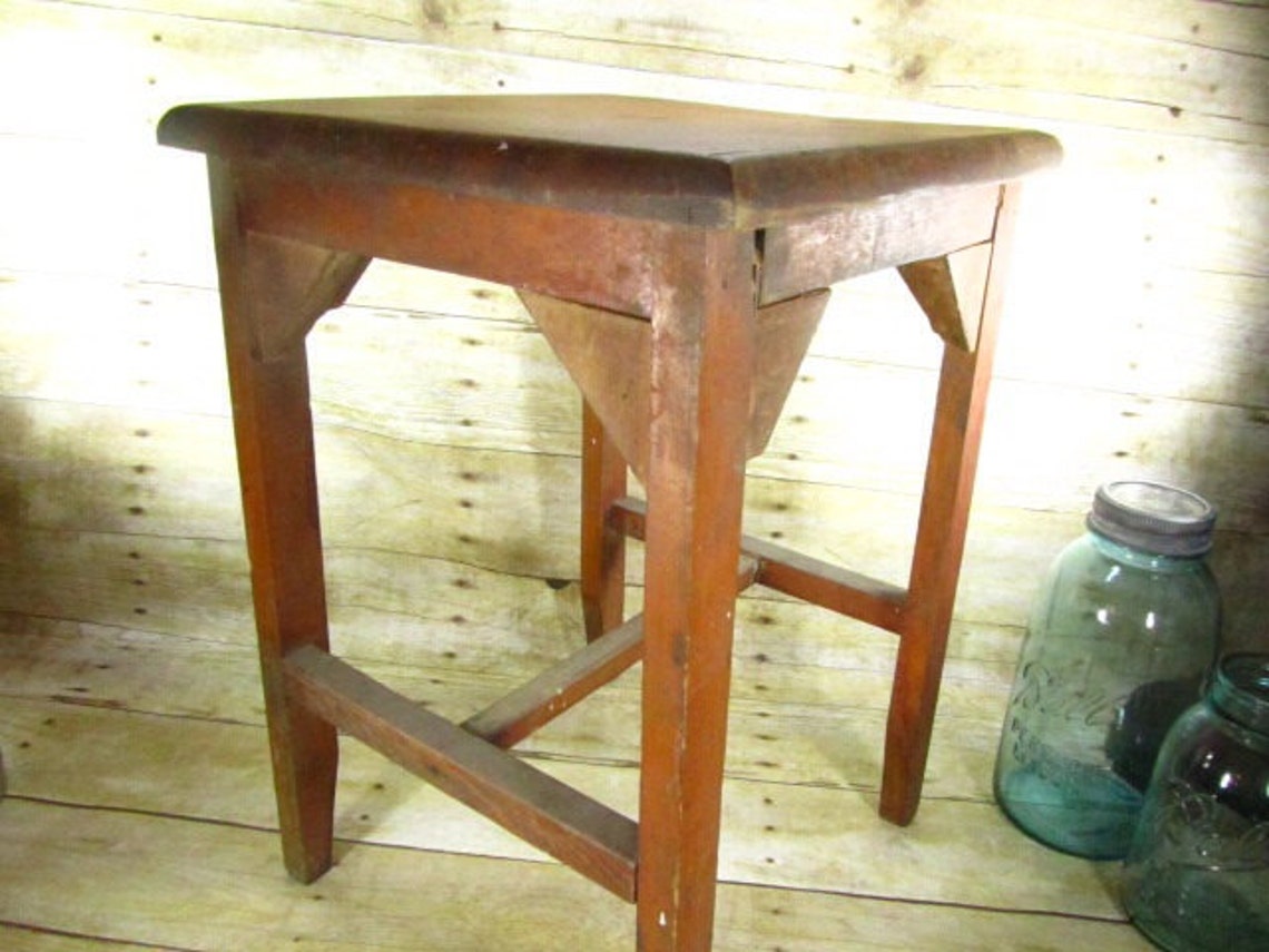 Vintage Wood Side Table, Wood Stool, Primitive Wood Furniture, Shabby ...