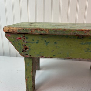 Vintage Wood Stool, Foot Stool, Step Stool, Green Footstool, Mud Room ...