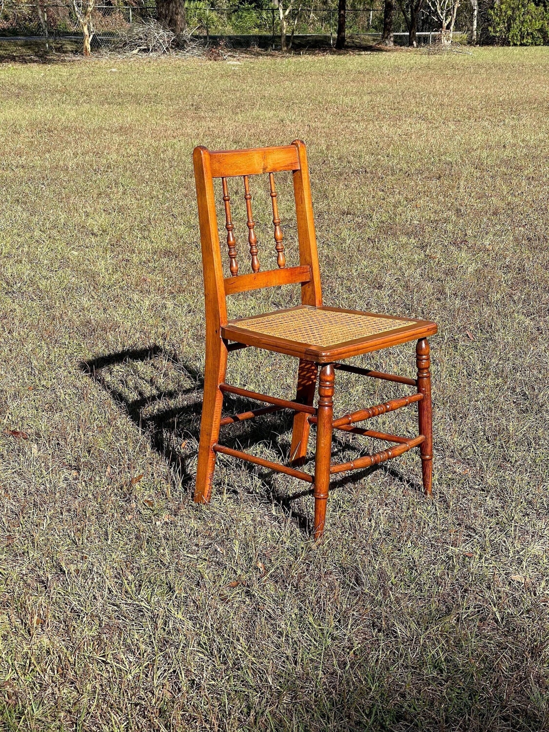 Primitive Furniture, Spindles Back Chair, French Country Decor, Cane Seat Dining Chair ...