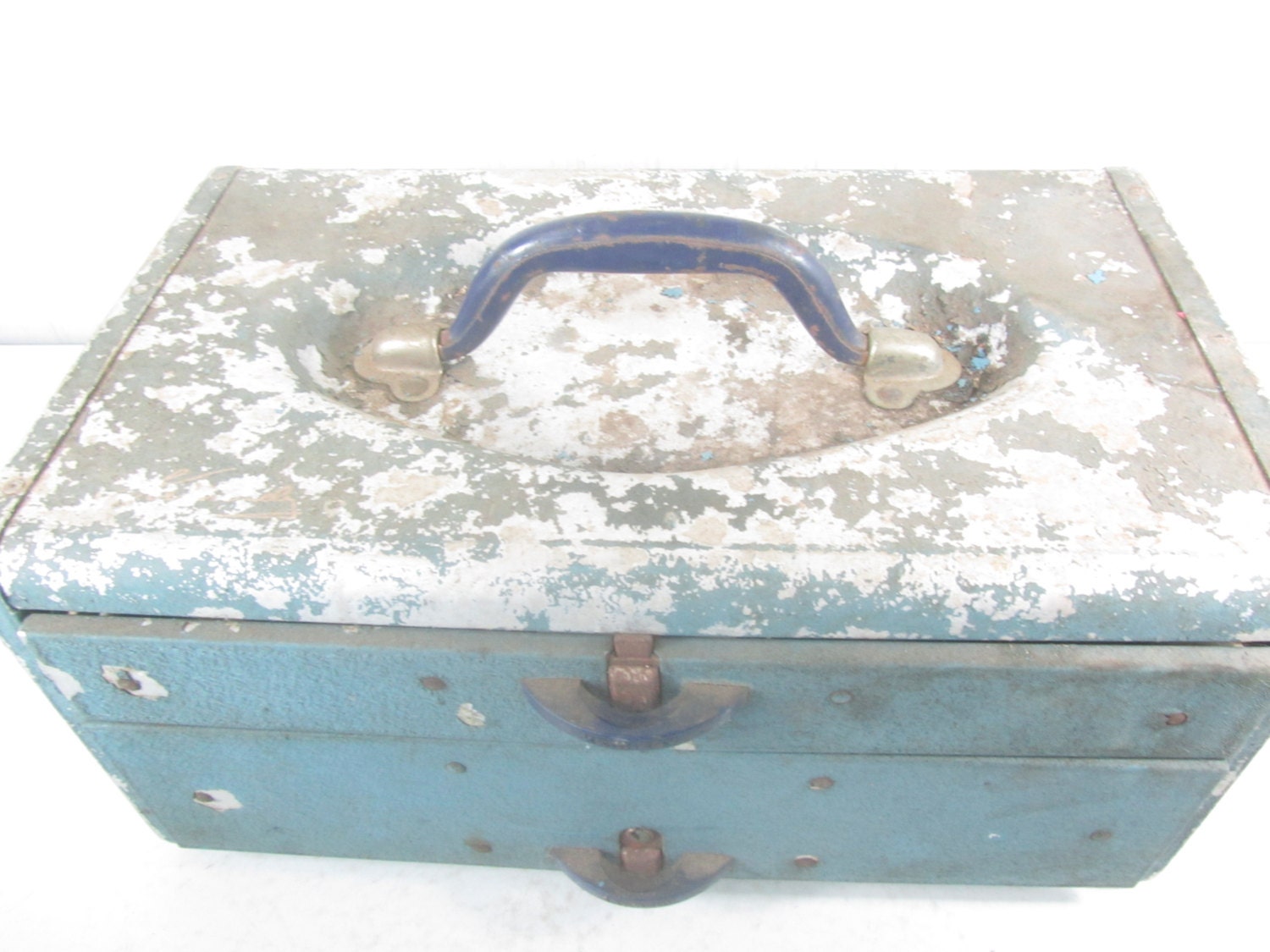 Vintage Metal Tackle Box Blue Metal Box Fishing Box Tackle - Etsy