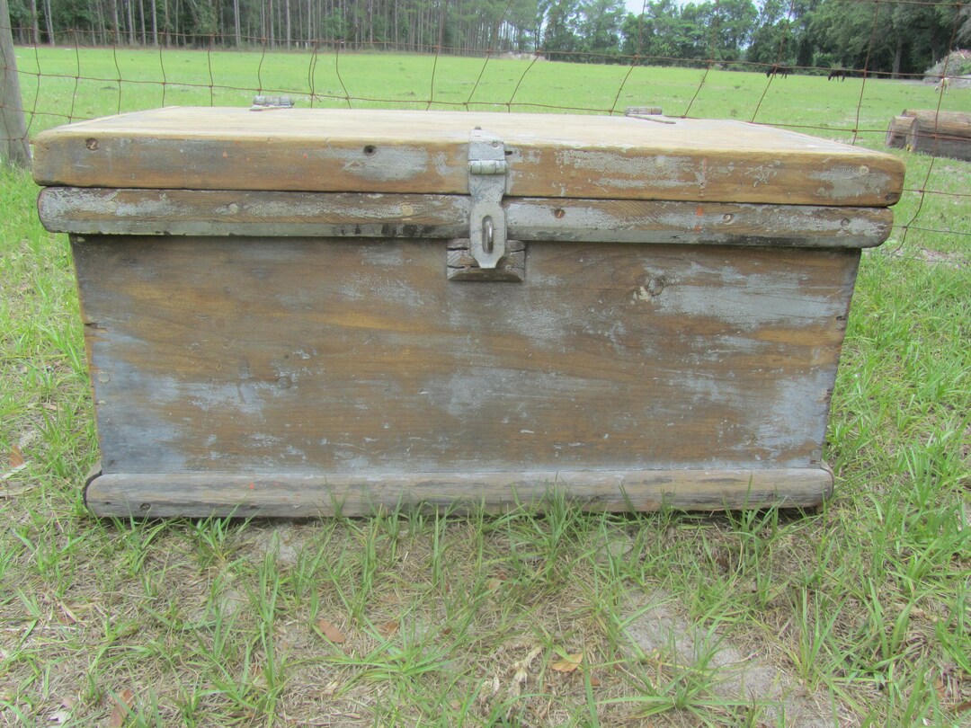 Antique Wood Trunk, Shabby Chic Antique Wood Box, Industrial Box, Work ...