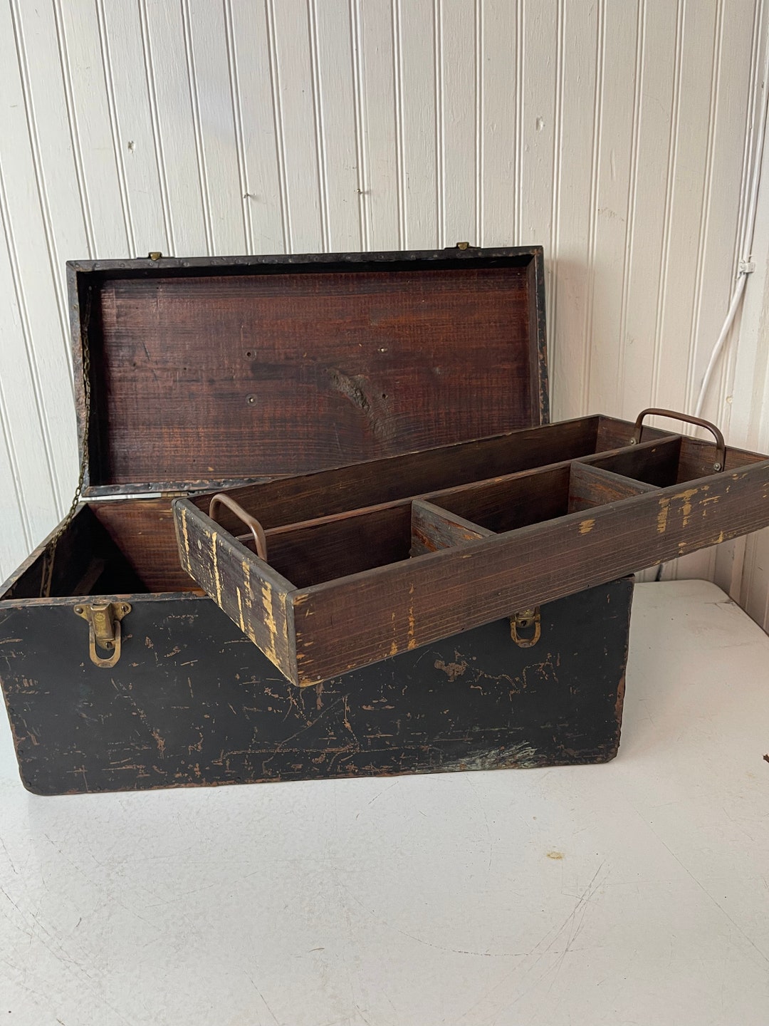 Antique Trunk, Antique Metal Trunk, Copper Trunk, Storage Box, Rustic ...