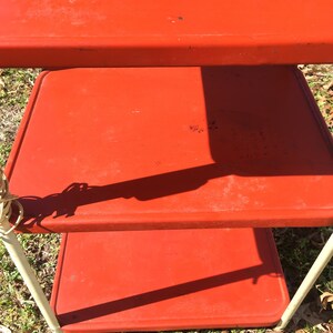 RETRO TEA TROLLEY, Rolling Cart, Red Enamel Metal Cart, Retro Furniture ...