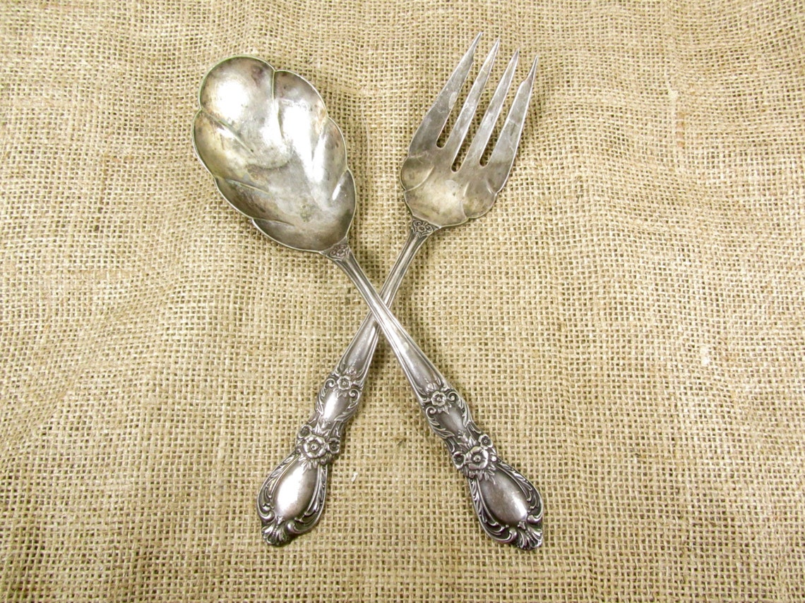 SILVER SPOON & Fork Flatware Kitchen Utensil Serving Fork | Etsy