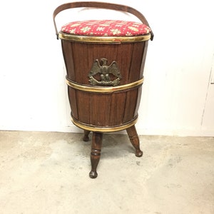 Vintage Sewing Bucket, Wood Bucket, Sewing Basket, Mid Century Decor ...