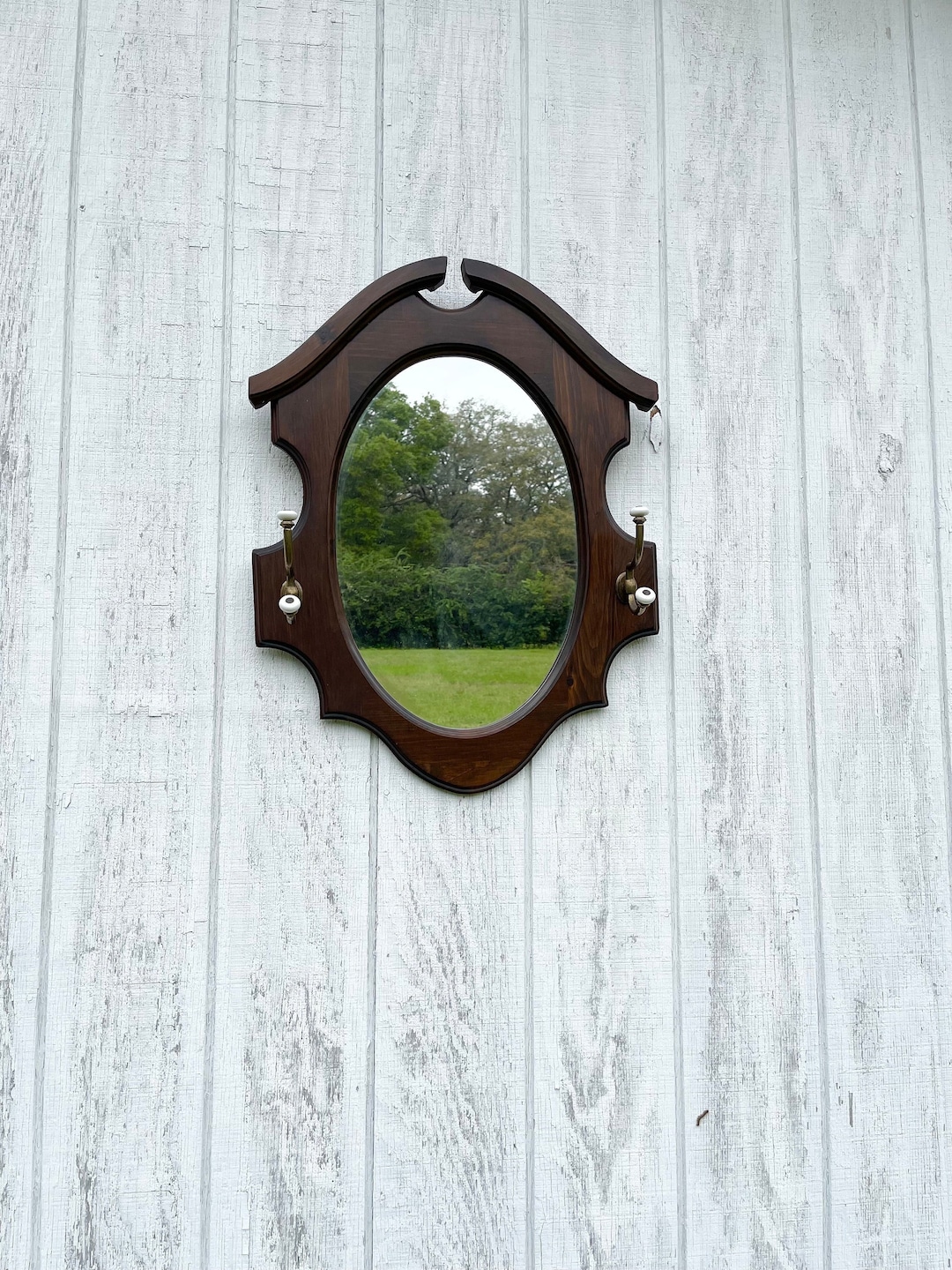 Vintage Mirror, Mirror Hat Rack, Mirror, Entry Mirror, Wood Framed ...