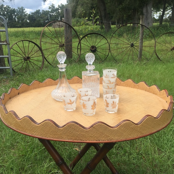 BUTLER TRAY STAND Serving Tray Wood and Wicker Table Maitland Smith Bamboo Tray Traditional Decor Entertain Party Tray Home Bar Etsy