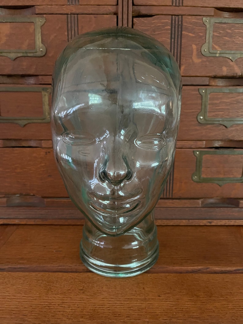 Glass Head, Glass Sculpture, Vintage Decor, Hat Display,skul, Glass Wig ...