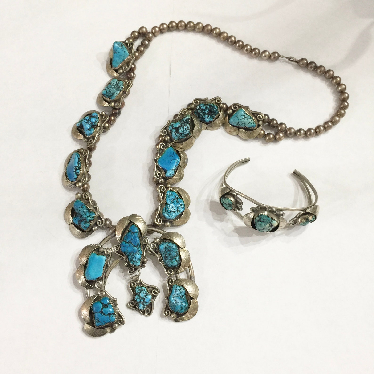 Old Pawn Necklace, Turquoise Necklace, Squash Blossom, Bracelet,silver ...