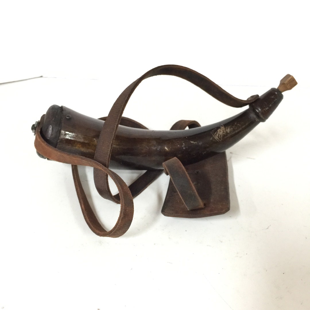 Vintage Powder Horn, Black Powder Horn, Primitive Hunting, Cow Horn ...