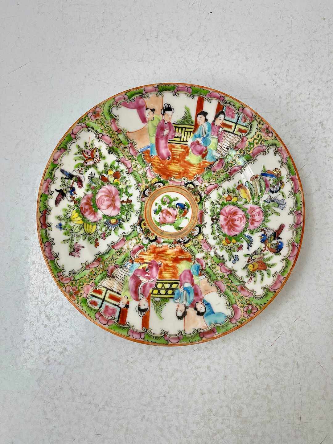 Asian Plate, Qing Dynasty Antique Floral Plate, Gold Rim, Birds,dinner ...