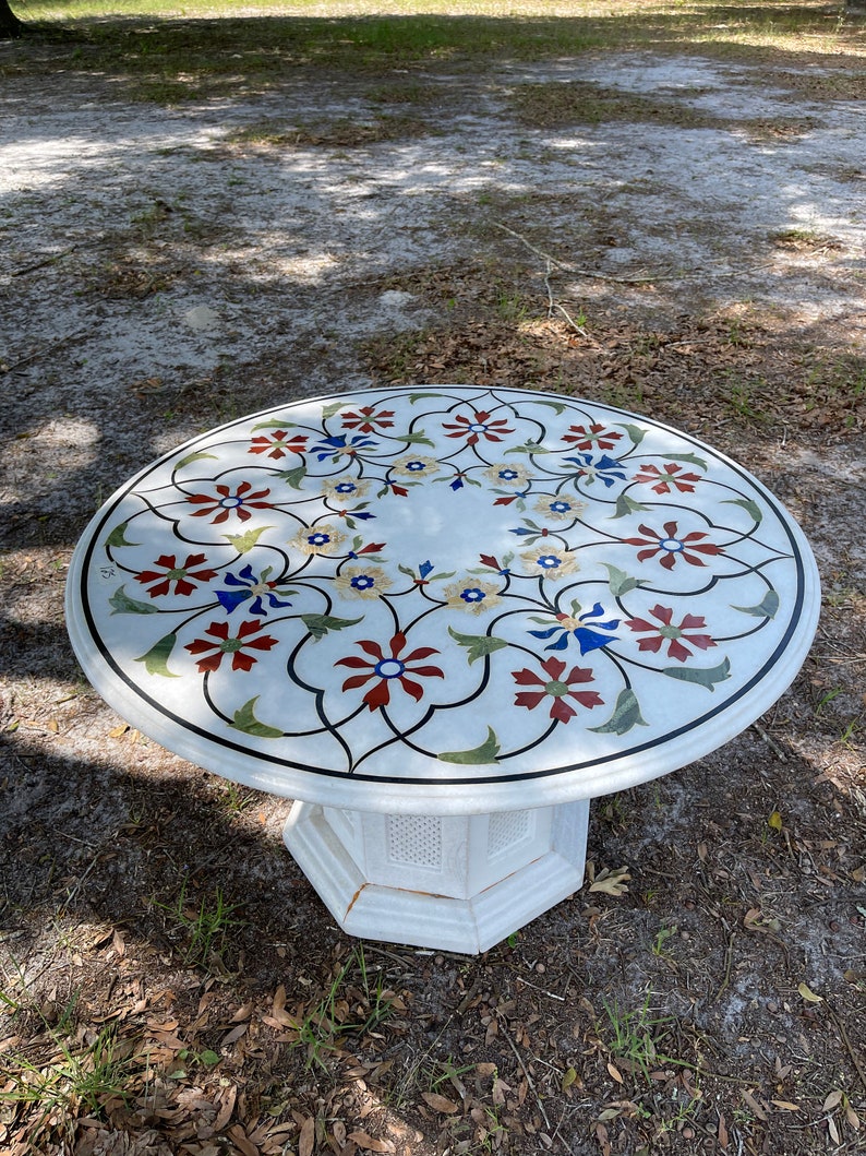Vintage Marble Table Gem Stone Table Side Table Ornate - Etsy