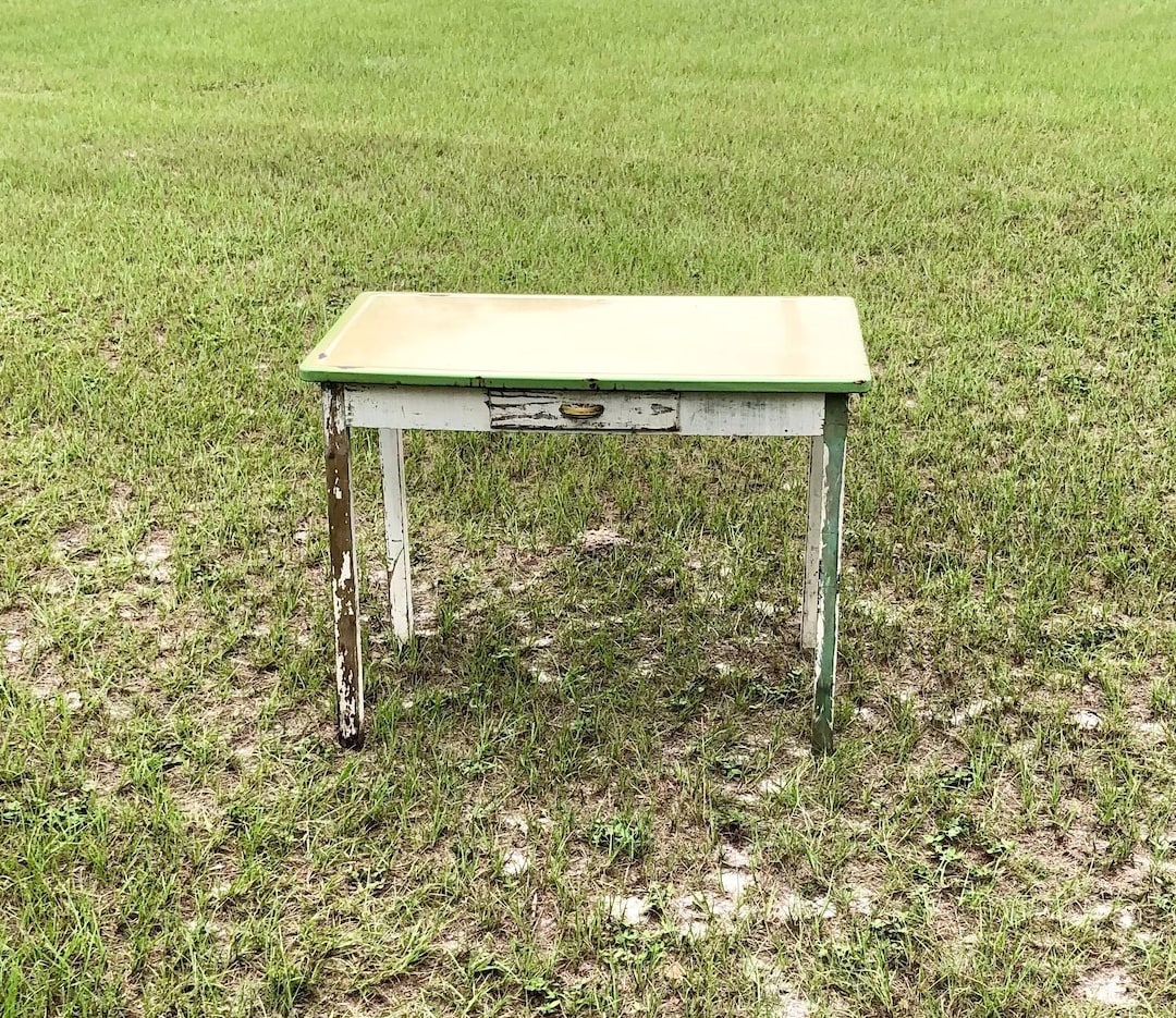 Antique Enamel Top Table, Wood Furniture, Porcelain Table Top Desk ...