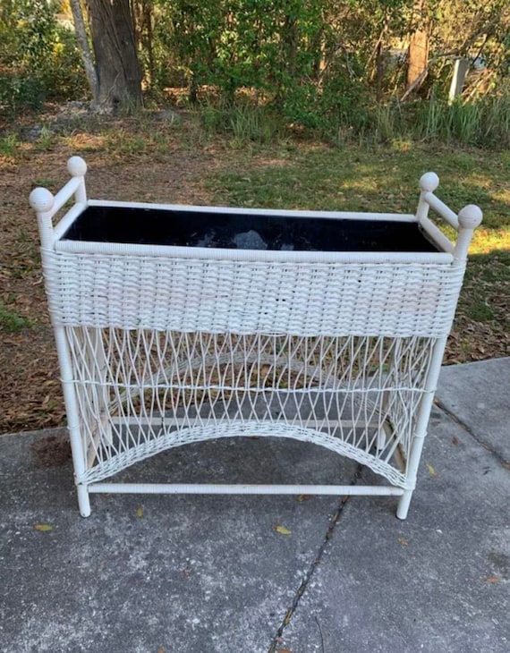 Antique Wicker Plant Stand Palm Beach Regency