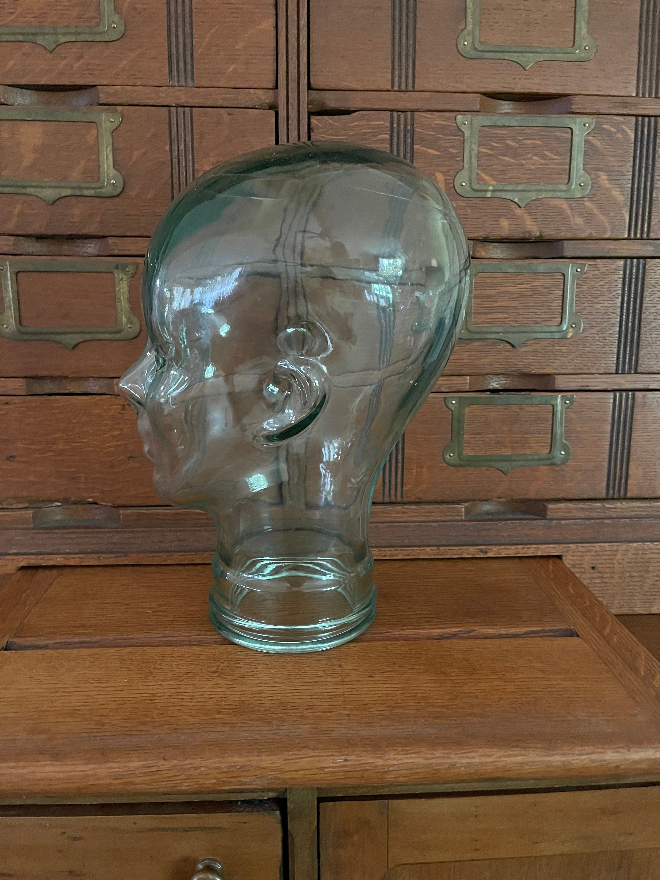Glass Head, Glass Sculpture, Vintage Decor, Hat Display,skul, Glass Wig ...