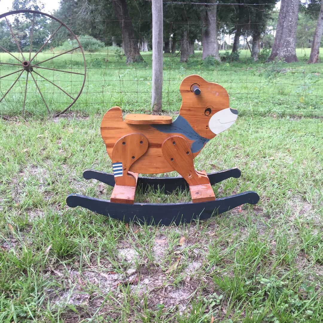Wood Rocking Bear, Farmhouse Decor, Riding Toy, Vintage Bear, Childs ...