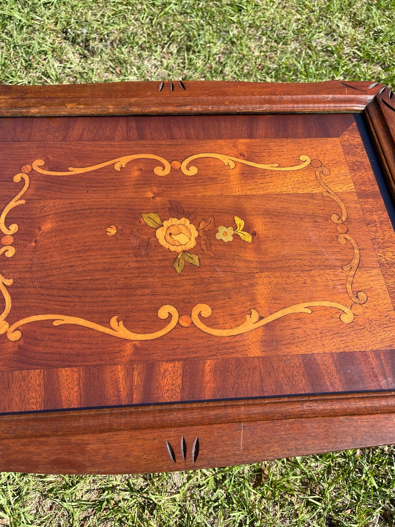 Vintage Coffee Table Wood Table Inlaid Carved Table Glass - Etsy