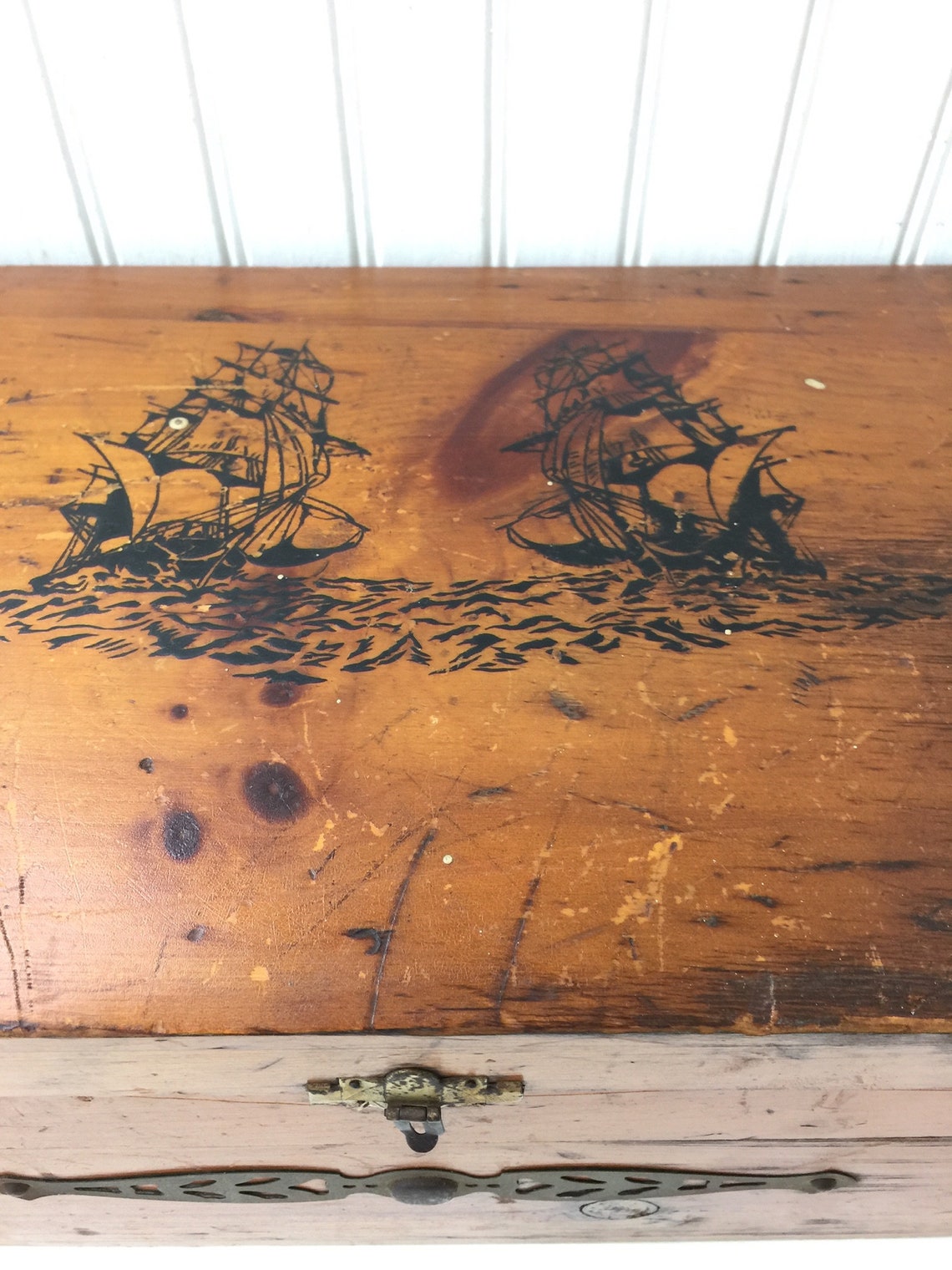 Vintage Wood Box, Ship Box, Cedar Box, Work Box, Hope Chest, Treasure ...