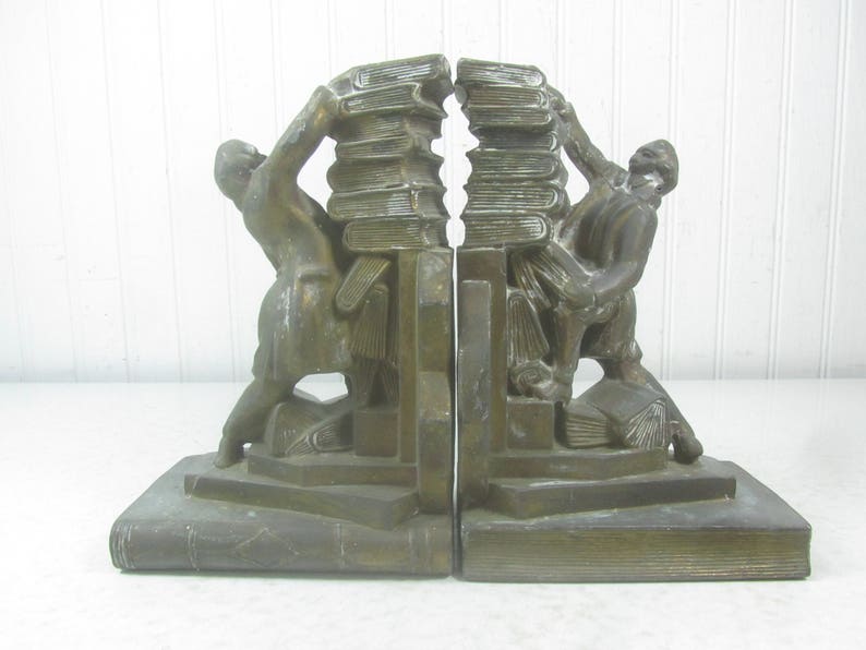 Metal Bookends Man Holding Books Bookends Made in Japan - Etsy