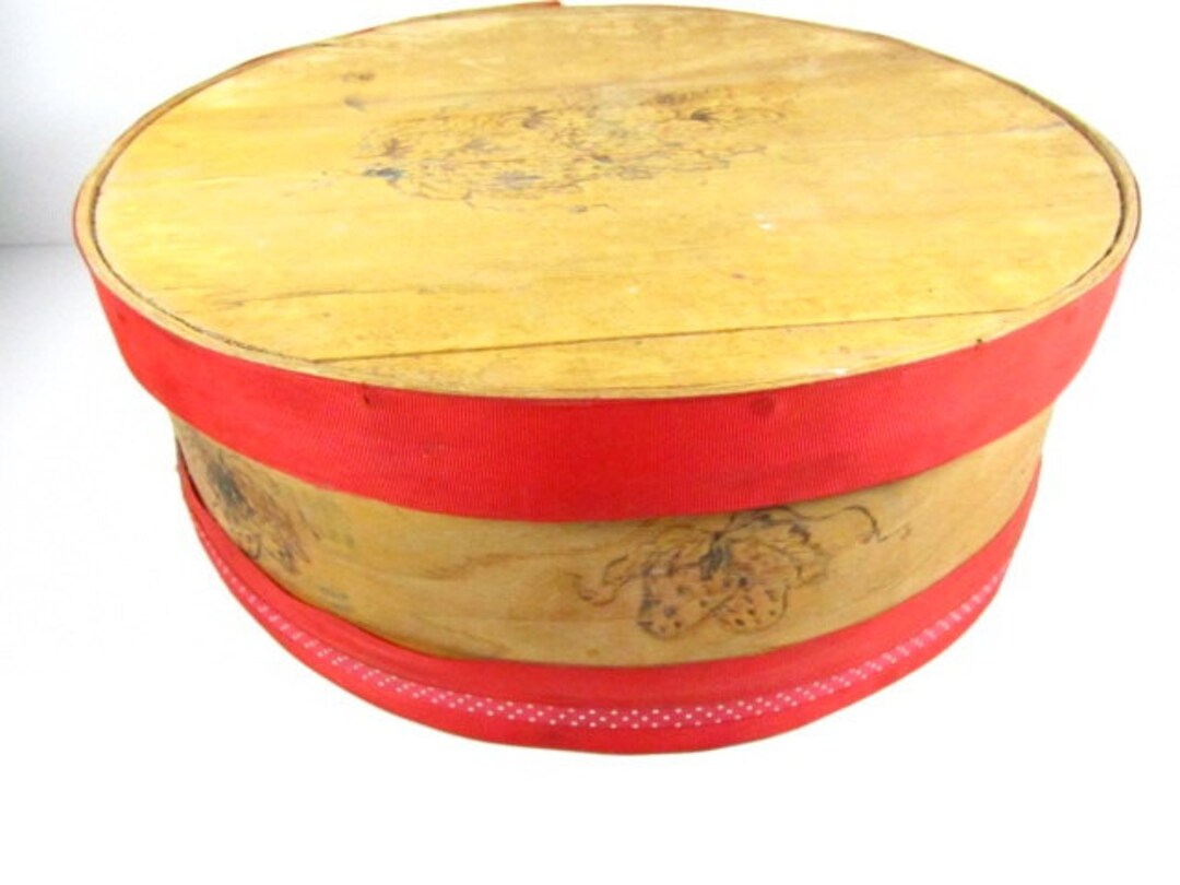 Vintage Round Wood Box, Cheese Box, Cake Box, Hat Box, Craft Box ...