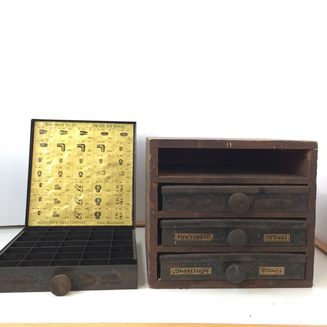 Vintage Metal Drawer, Tool Box, Wood Cabinet, Wood Drawer Box, 4 Drawer ...