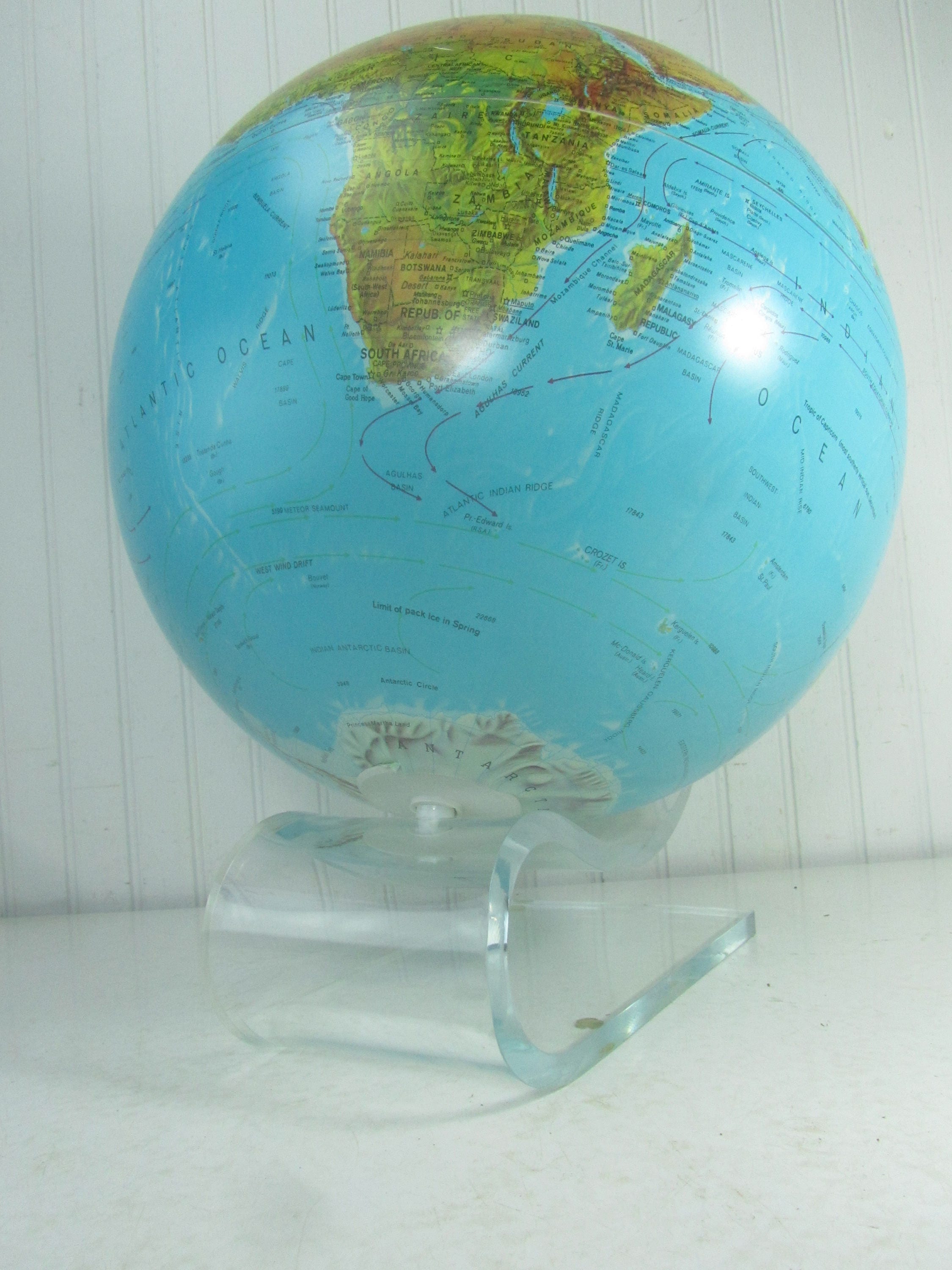 VINTAGE WORLD GLOBE, Globe, World Map, Lucite Stand, Mid Century ...