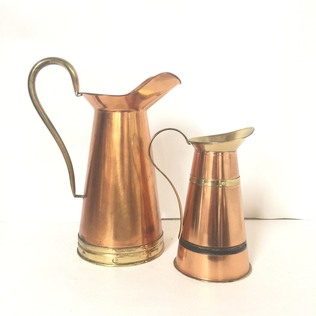 COPPER PITCHER, Set of 2 Vintage Copper Pitchers, Copper and Brass ...