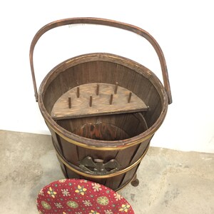 Vintage Sewing Bucket, Wood Bucket, Sewing Basket, Mid Century Decor ...