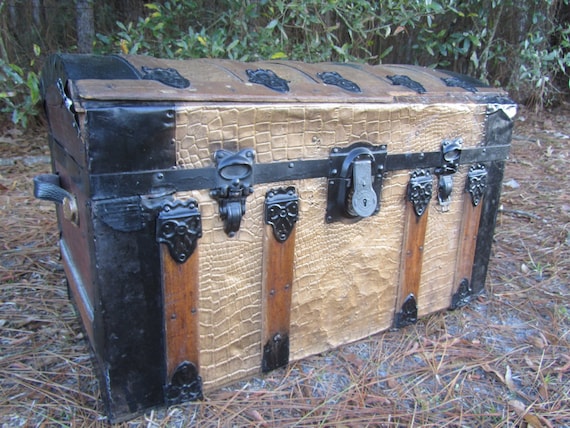 Trunk Antique Steamer Trunk Round Top Trunk Chest Storage - Etsy