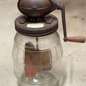 Antique Butter Churn, Antique Dairy Churn, Glass Jar, Industrial Decor ...