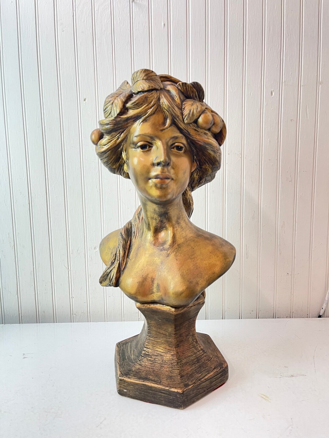 Bronze Bust Figurine, Tall 20” Woman Statue, Girl, Ceramic Statue ...