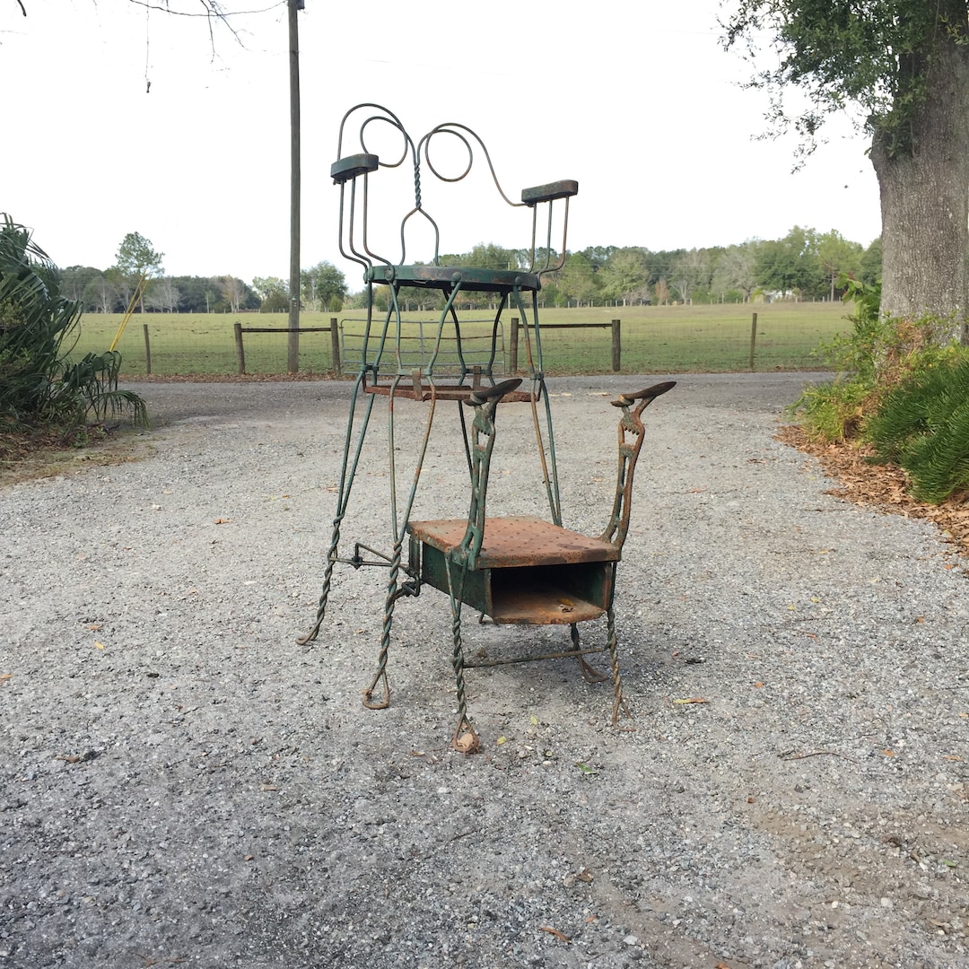 Antique Shoe Shine Chair, Vintage Barber Chair, Metal Chair, Furniture ...