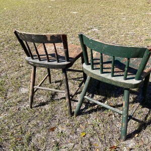 Antique Short Back Chairs, Primitive Chairs, Pair of Wood Chairs, Half ...