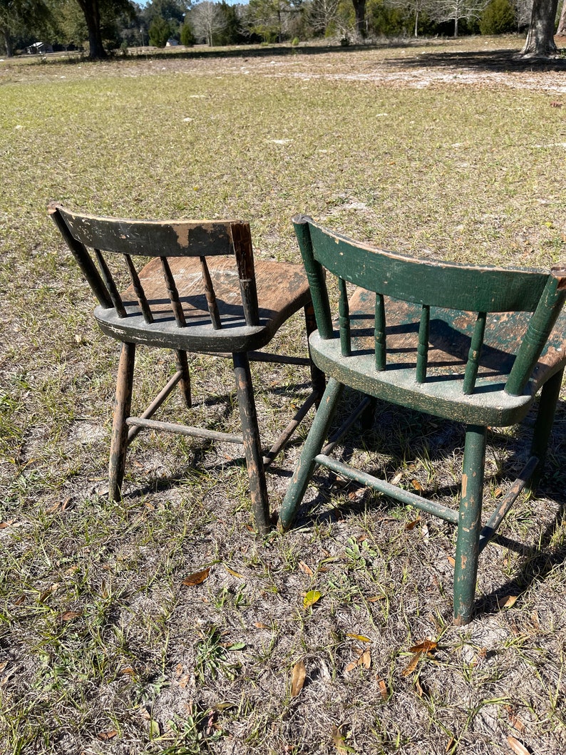 Antique Short Back Chairs Primitive Chairs Pair of Wood | Etsy