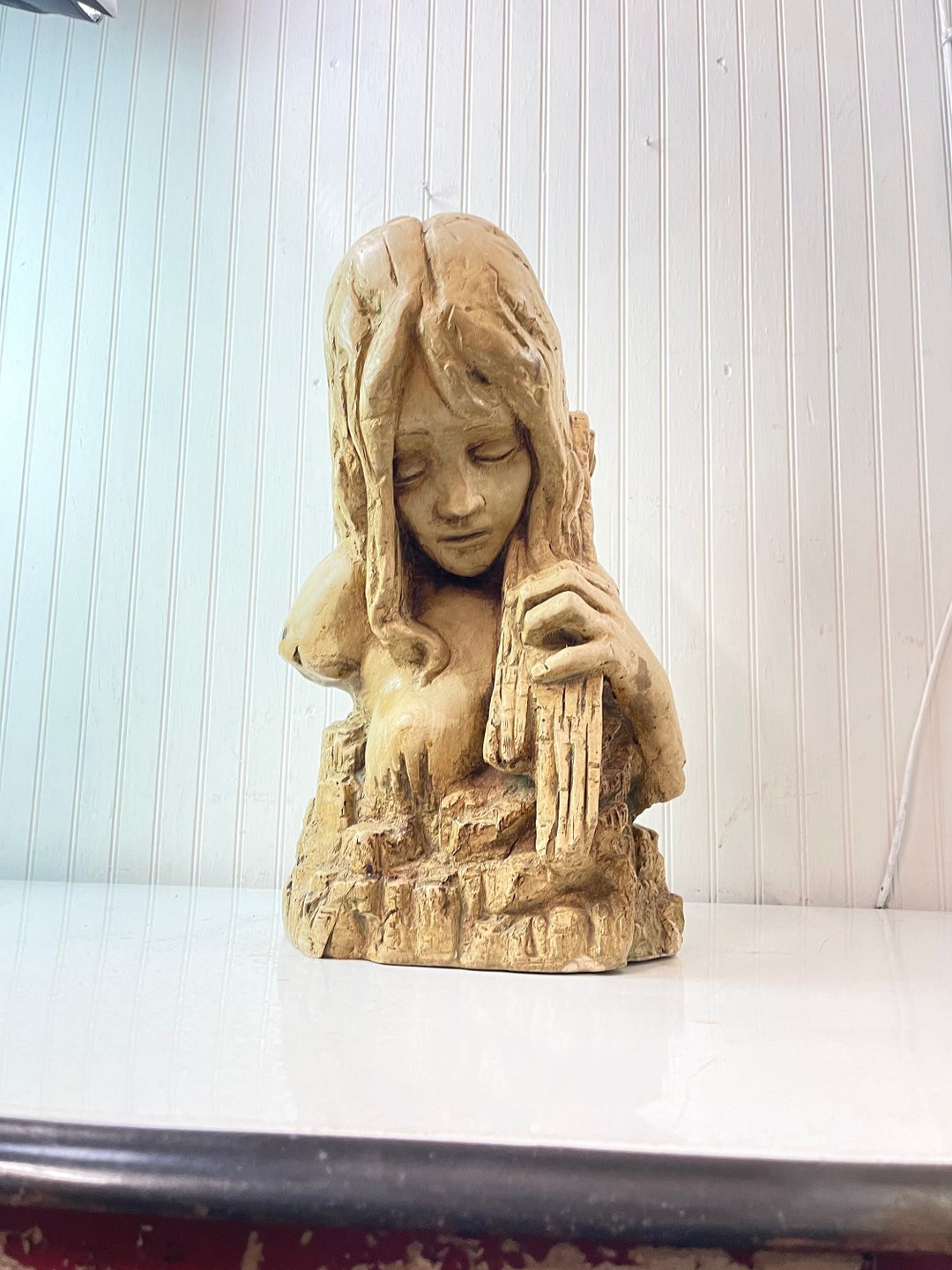 Woman Statue, Girl, Chalk-ware Statue,young Woman Playing Instrument ...