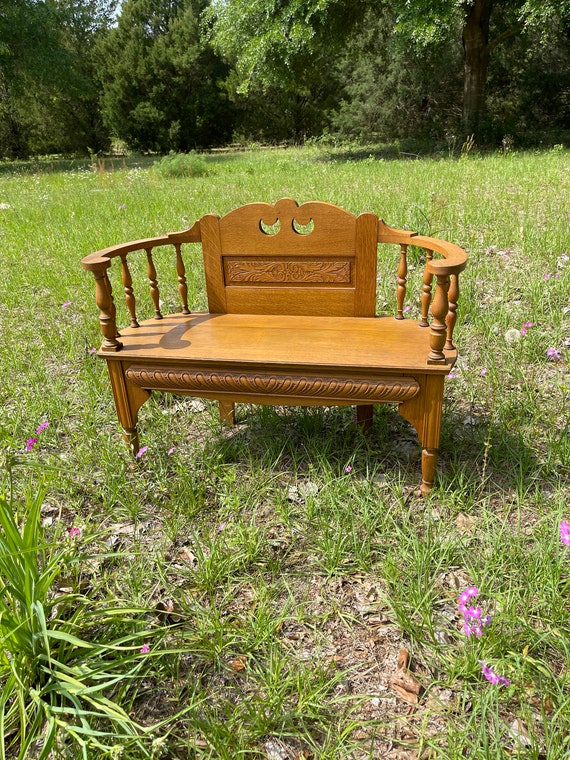 Vintage Bench Wood Loveseat Gossip Bench Wood Bench Entryway Bench Porch Bench furniture Wood Chair Hand Carved Wood Furniture Etsy
