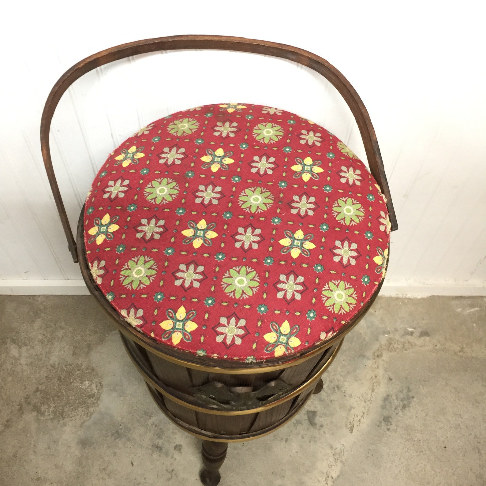 Vintage Sewing Bucket Wood Bucket Sewing Basket Mid Century - Etsy