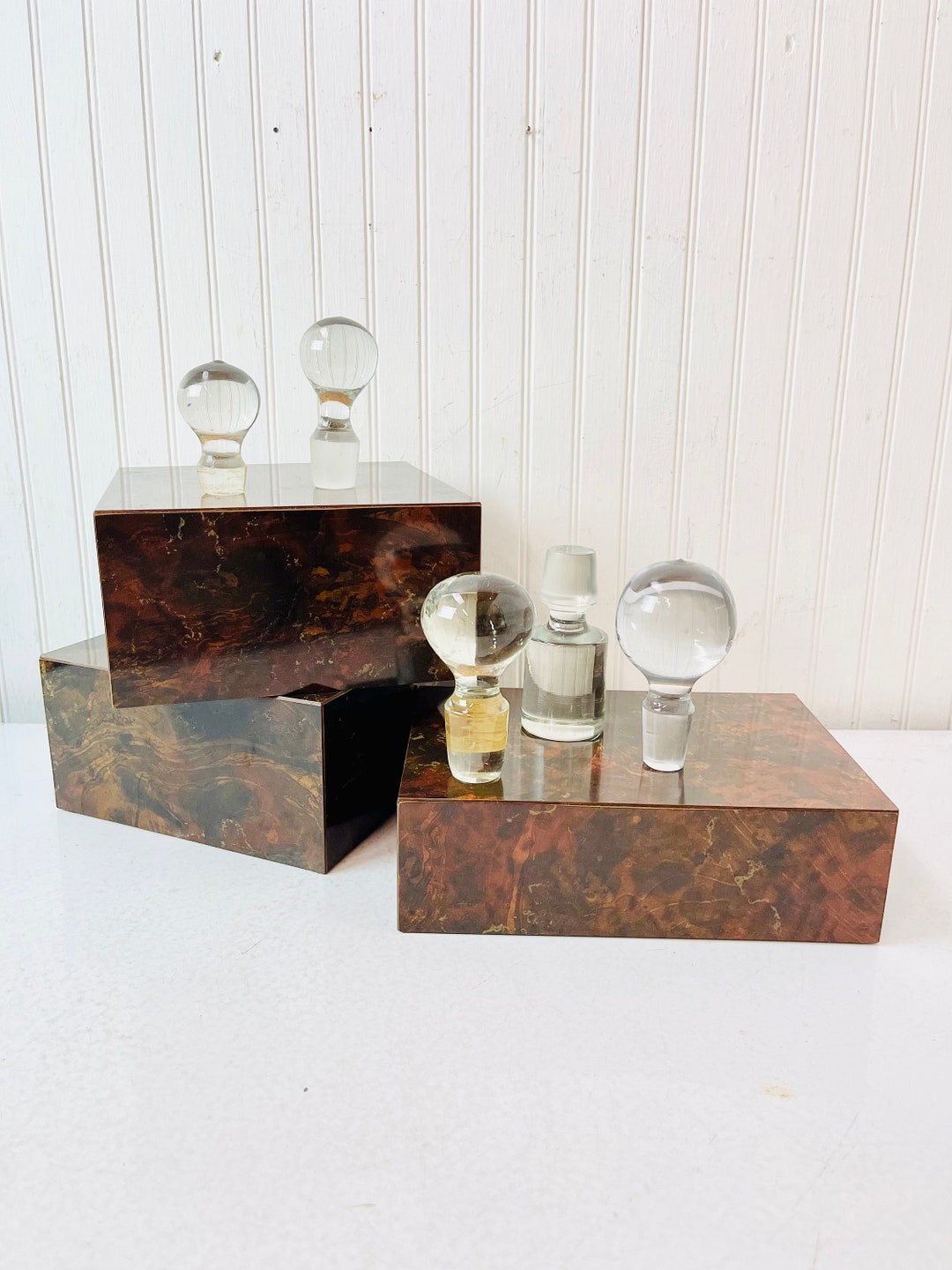 MCM Table Risers, Burlwood Blocks, MCM Formica Displays,1960s Burl Wood ...