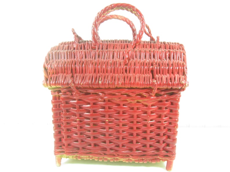 Vintage Purse, Wicker Purse, Straw Purse, Hand Bag, Red Purse, Purse ...
