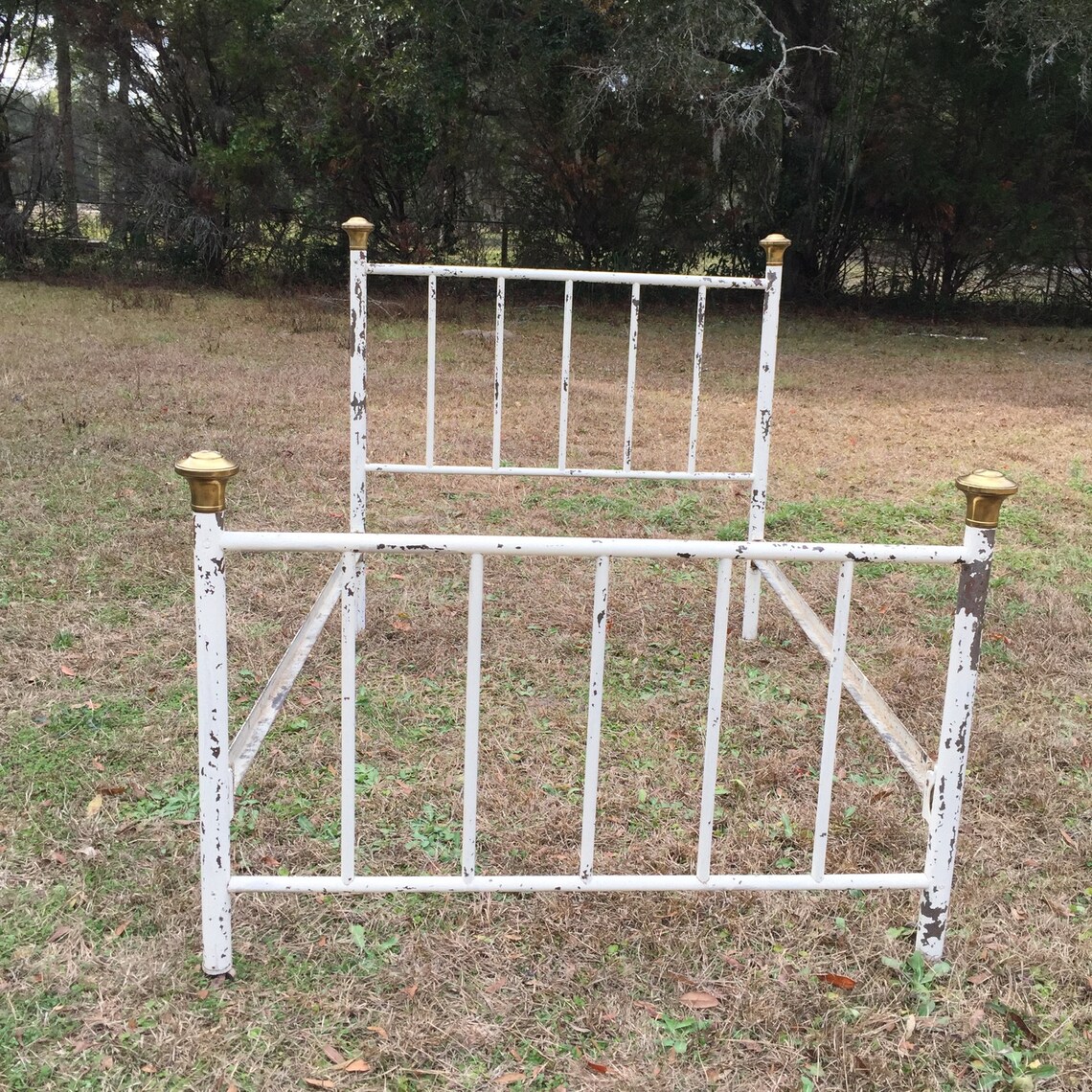 Antique Bed Iron Bed With Brass Headboard Farmhouse Metal - Etsy