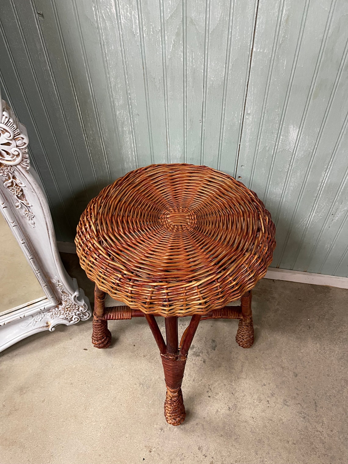 Vintage Wicker Stool Natural Wicker Foot Stool Antique - Etsy