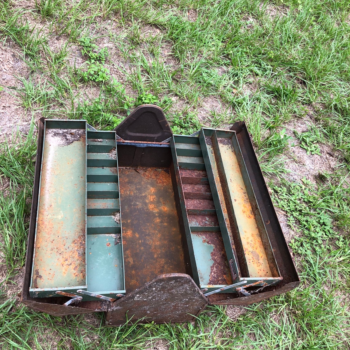 Vintage metal tool box toolbox Gray metal box metal | Etsy