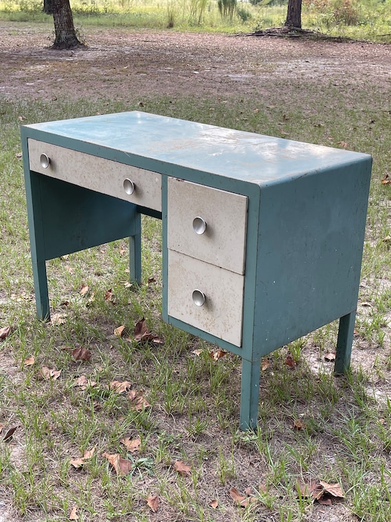 Vintage Metal Desk Simmons Desk Office Desk Home Office Workspace Vintage Desk Homeschool Black Etsy