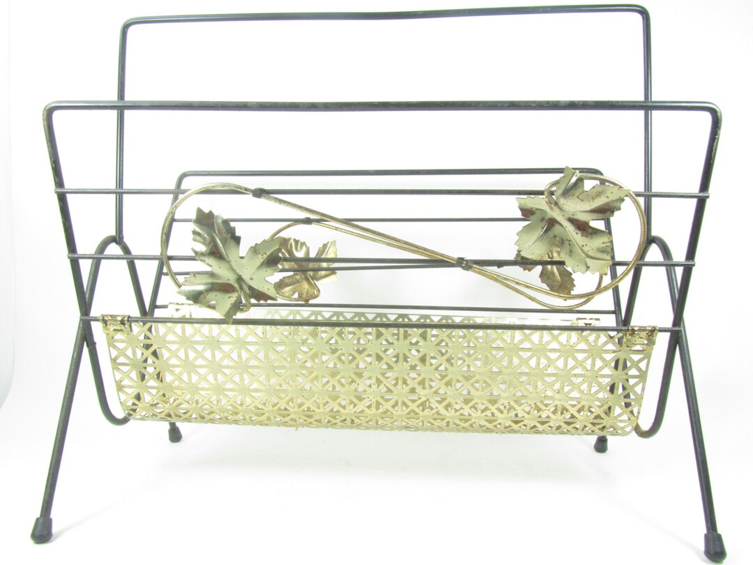 MAGAZINE RACK, Mid Century Decor, Atomic, Organizer, Metal Magazine ...